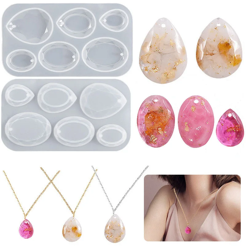 DIY Water Drop Pendant Mold Oval Epoxy Resin Silicone Earrings Casting ...