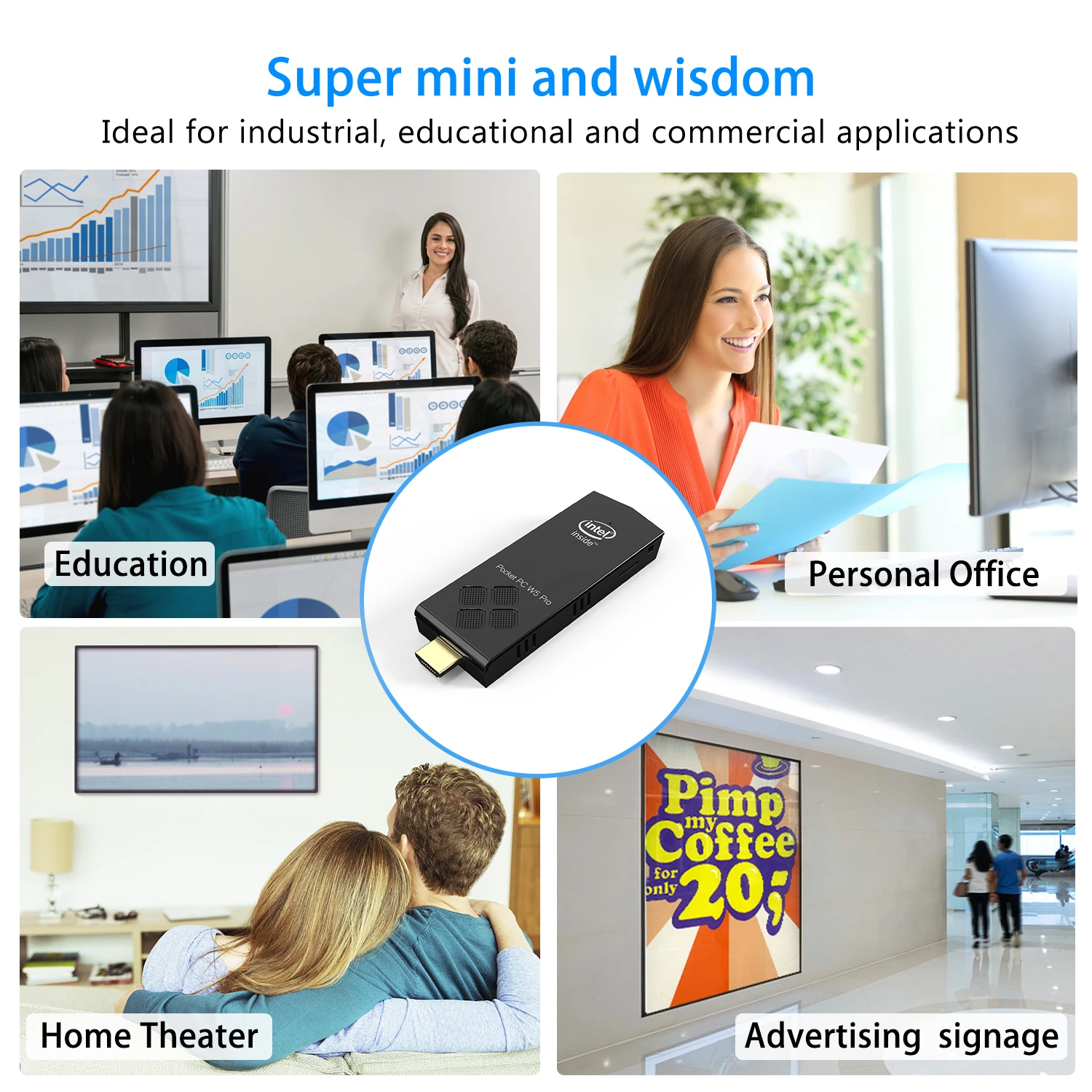 Mini PC Quad Core, T5B, 4GB RAM, 64GB eMMC, Windows 10, Dual Band WIFI ...