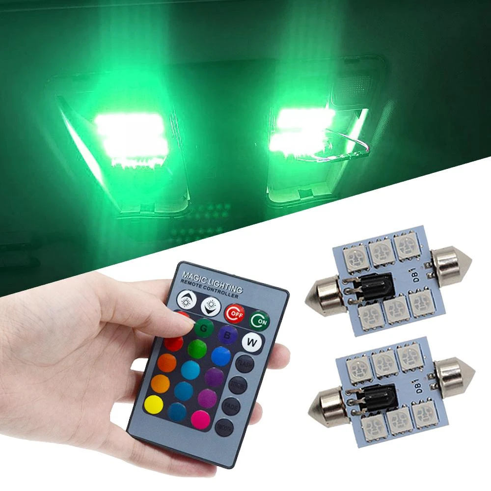 2x Rgb 6smd Roof Dome Festoon Reading Lamp C5w Car Auto Remote ...