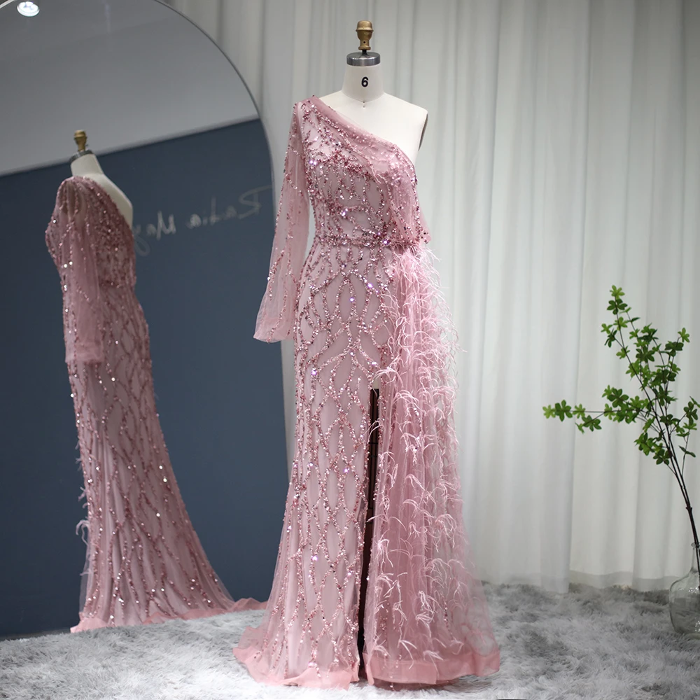 Sharon-Said-Luxury-Feather-Pink-Evening-Dress-with-Overskirt-One ...