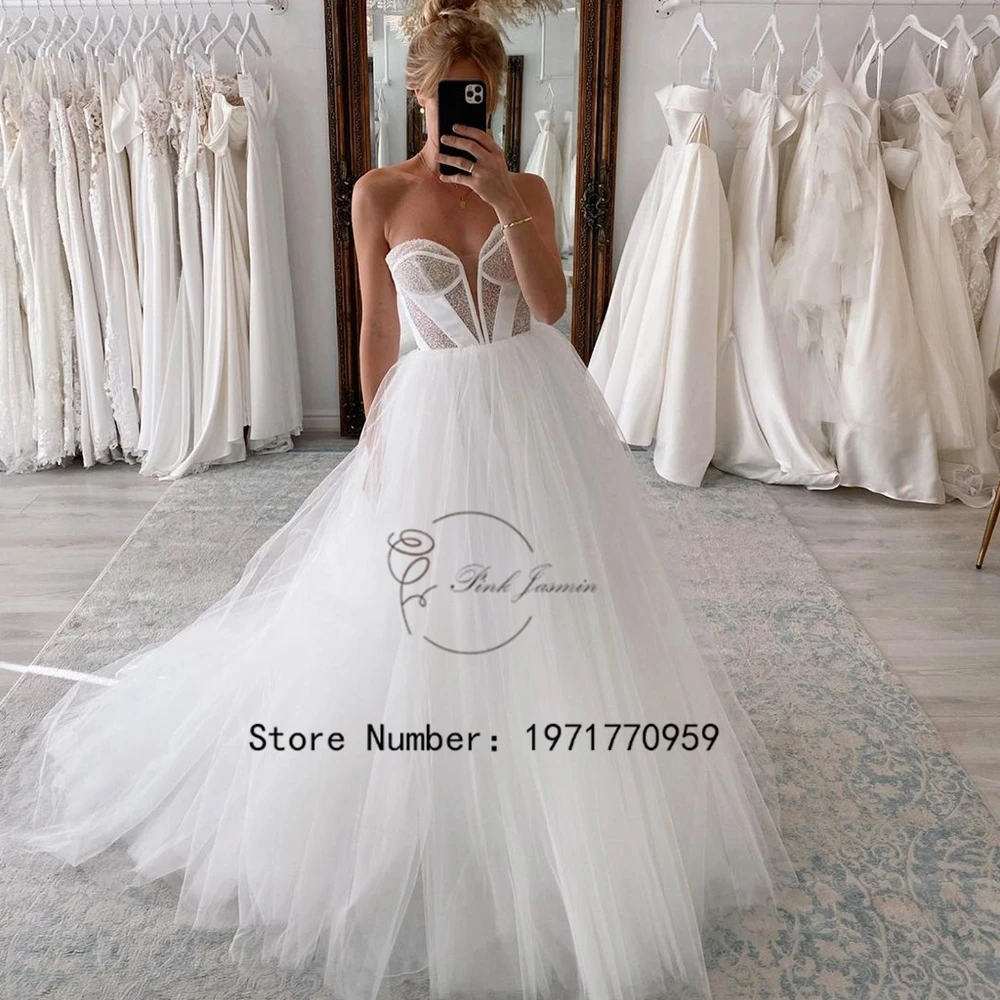 Open-Back-Simple-White-Wedding-Dresses-For-Women-2023-New-Strapiess-A ...