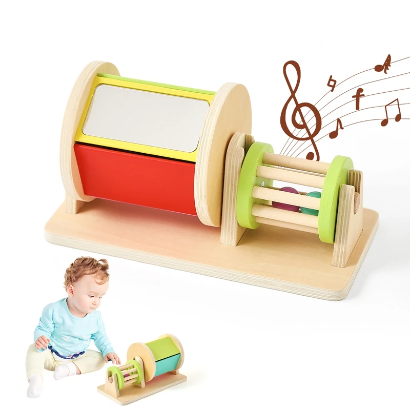 Children-Wooden-Montessori-Toys-Spinning-Drum-Musical-Rattle-Round ...