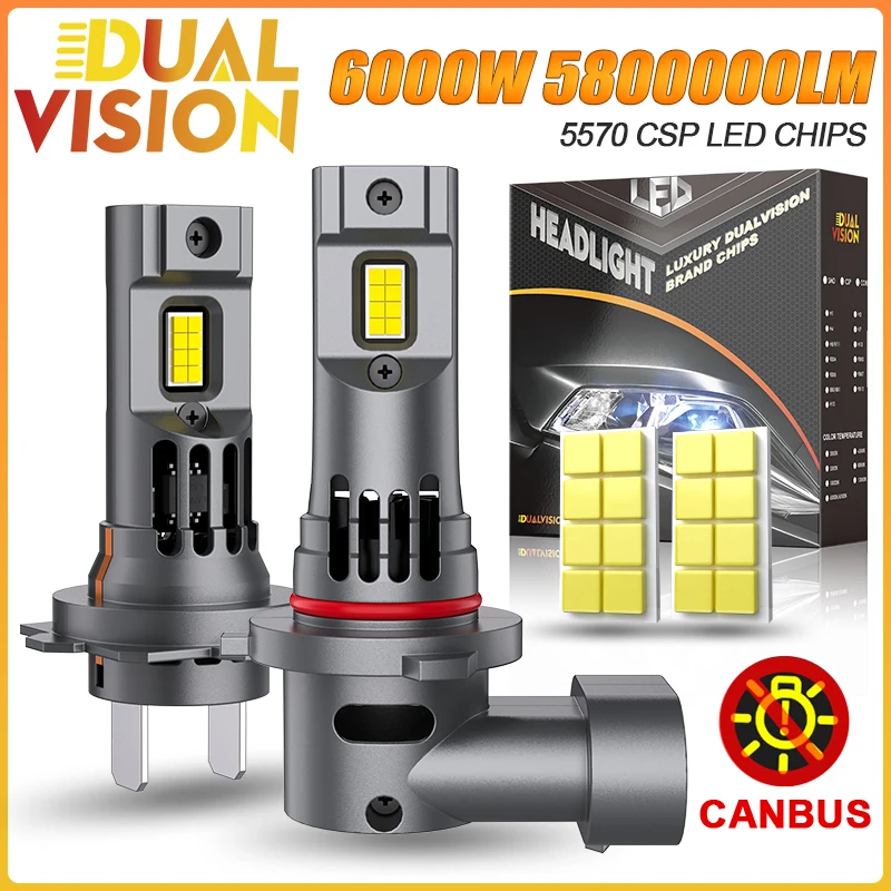 Socket Base H4 H7 LED Car Headlight High Power Turbo Bulbs 6000K 8000K ...