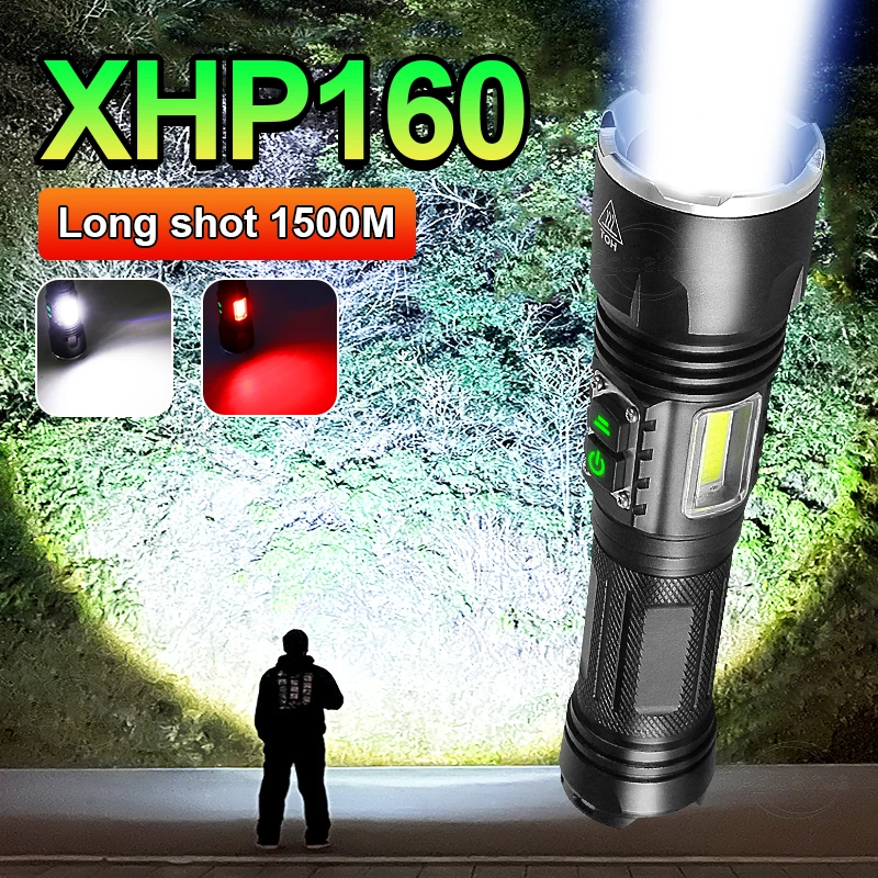XHP160+COB High Power LED Flashlights Zoom USB Tactical Rechargeable ...