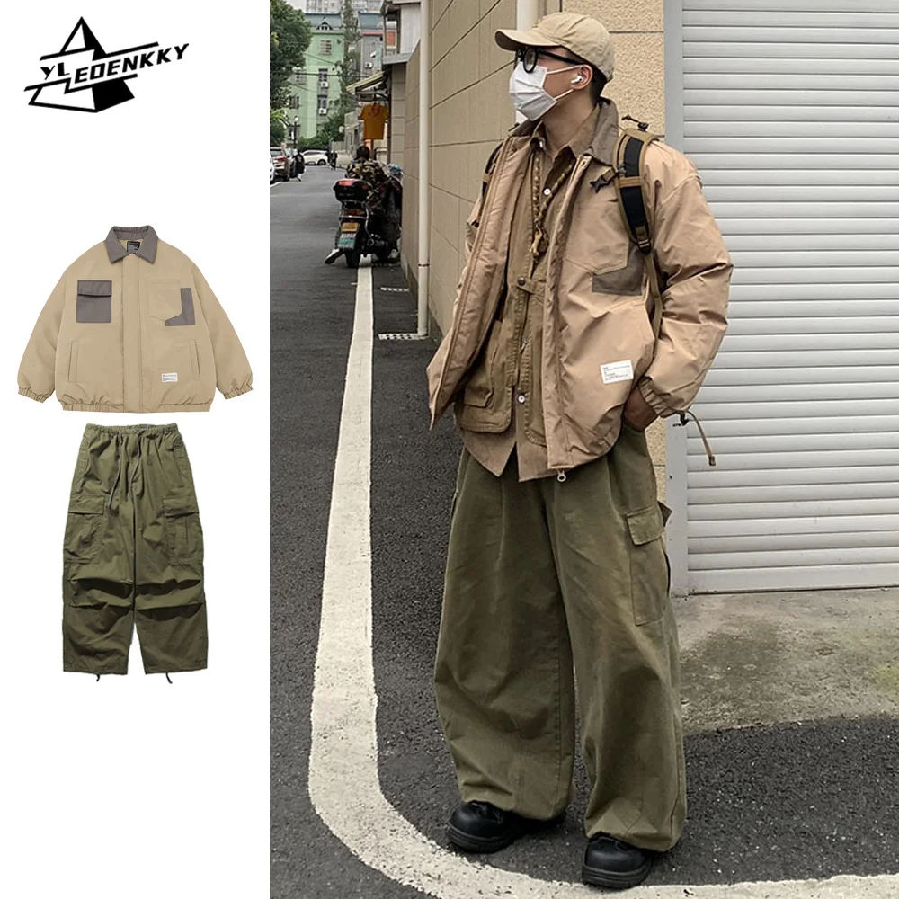 Amekaji-Loose-Set-Men-Women-Vintage-Lapel-Color-block-Padded-Jacket ...