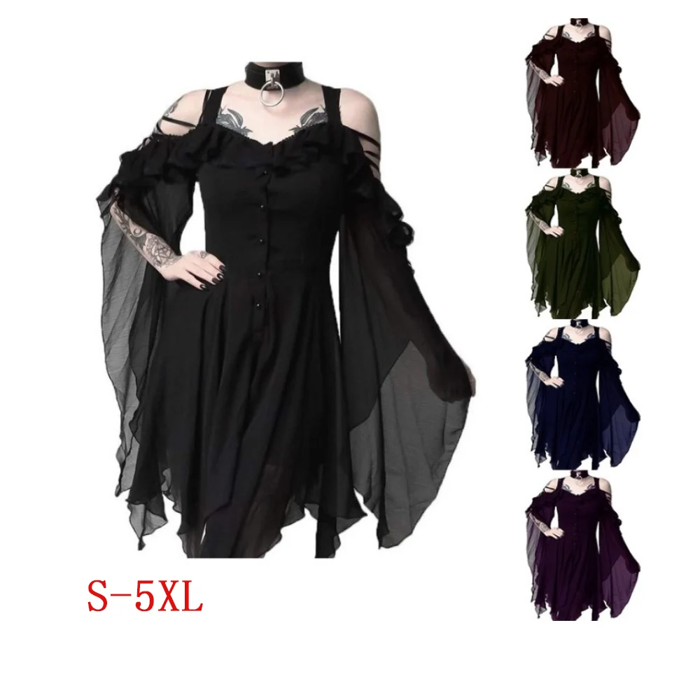 S-5XL Sexy Witch Gothic Girl Off SHoulder Dress Vampire Halloween ...