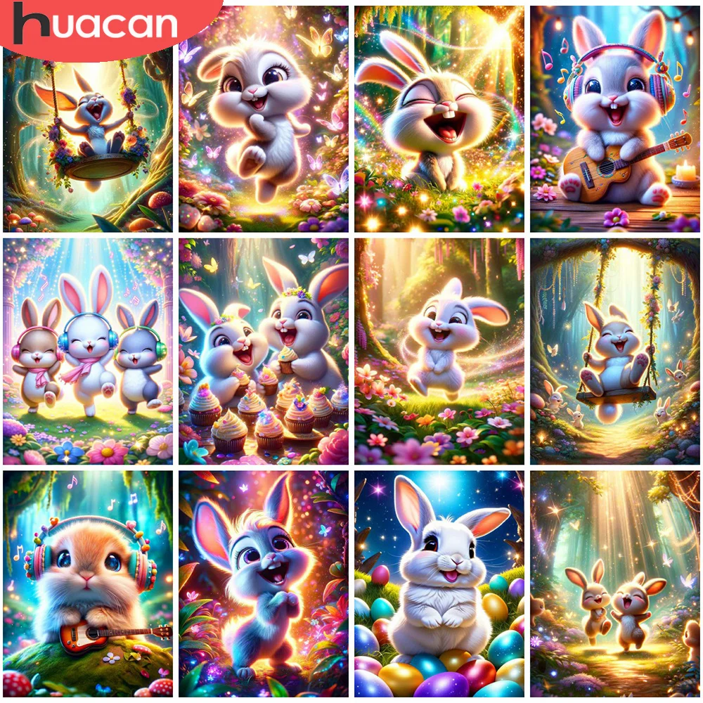 HUACAN-Full-Round-Square-Diamond-Painting-Animal-Rabbit-5D-DIY-Diamond ...