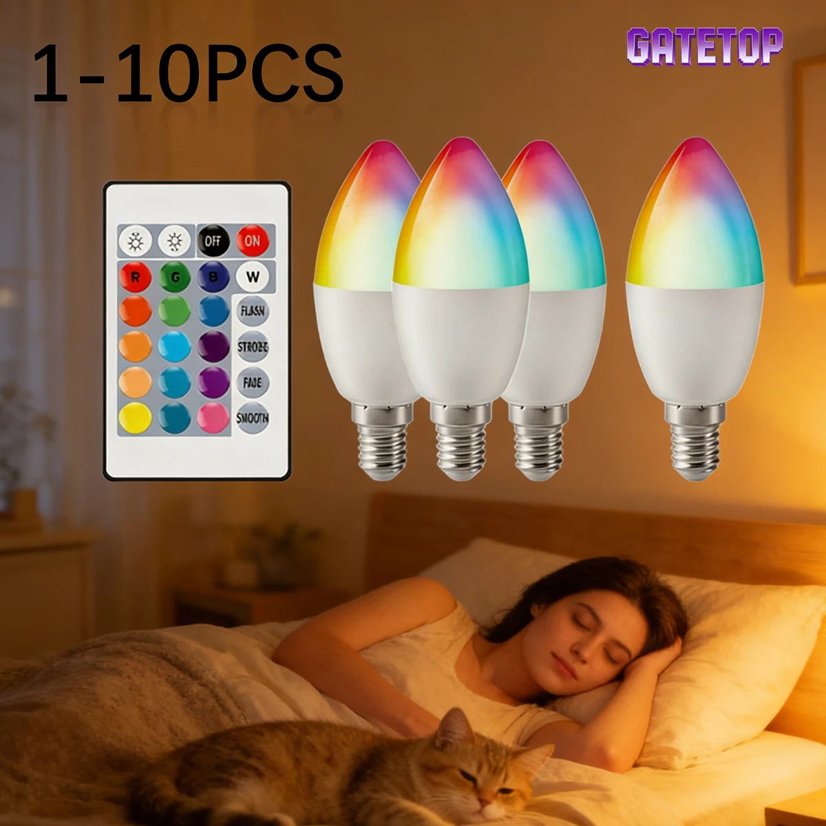 Smart 16 Colors E14 RGB LED Bulb 6W Dimmable Light with 24 Keys Remote ...