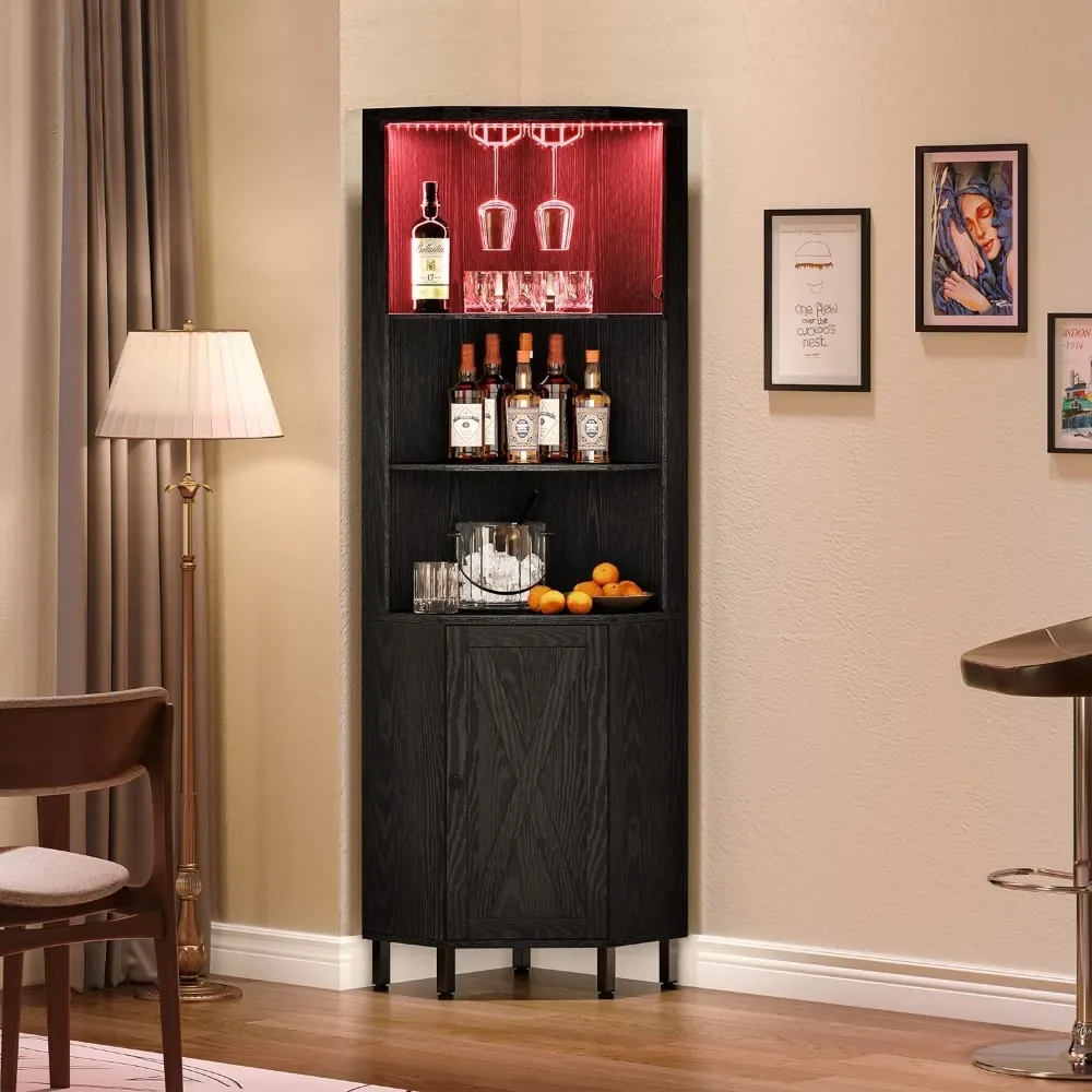 Kitchen-corner-bar-counter-cabinet-with-LED-lights-and-glass-brackets-5 ...