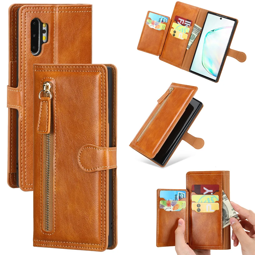 Galaxy-Note-10-Plus-Case-Luxury-Leather-Zipper-Flip-Wallet-Case-For ...