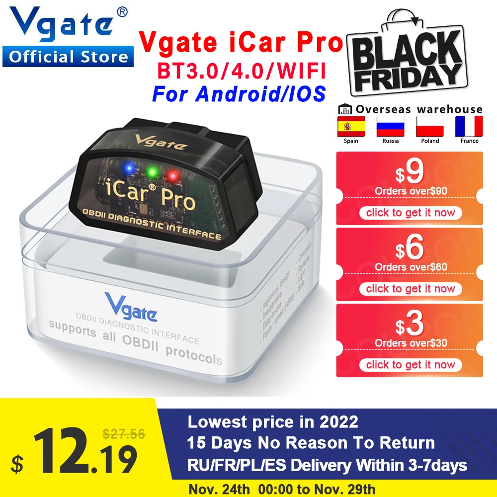 Vgate iCar Pro elm327 V2.3 OBD 2 OBD2 Car diagnostic Scanner WIFI ...
