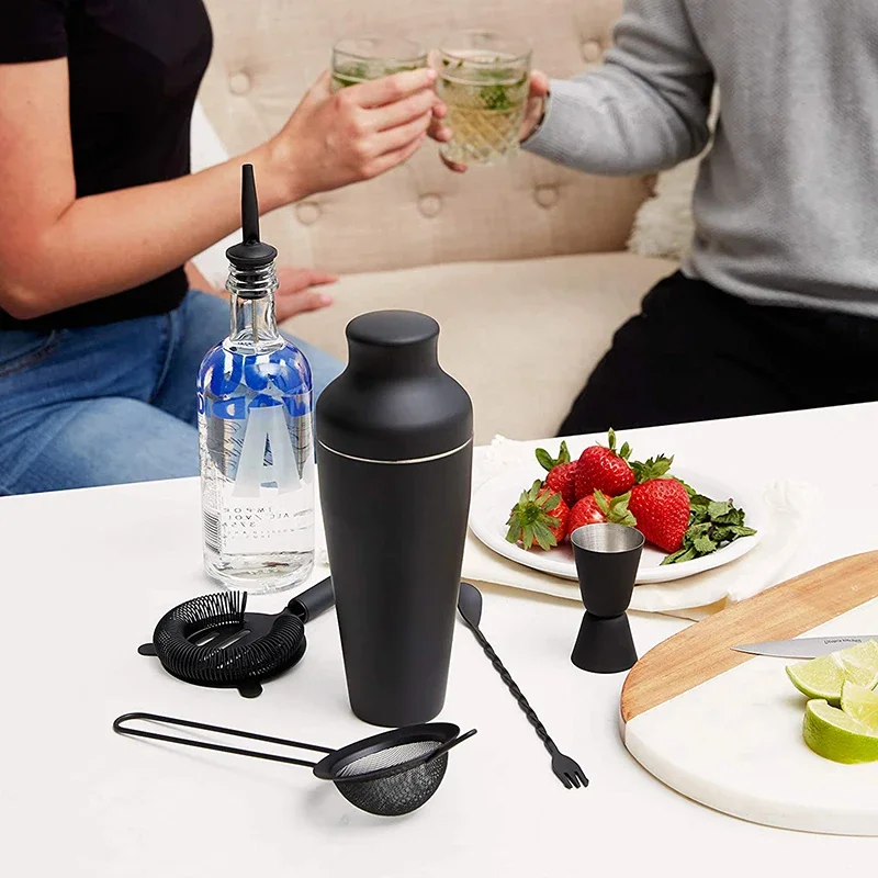 Matte-Black-Stainless-Steel-Shaker-Set-Two-Section-Cocktail-Shaker ...