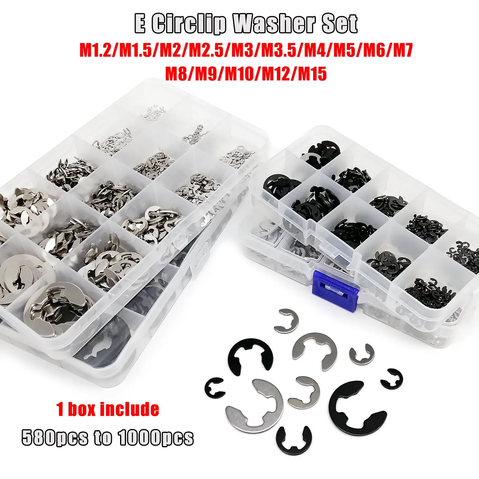 1 Set Mix M1.2 to M15 Kit E type Circlip External Retaining Ring Snap ...