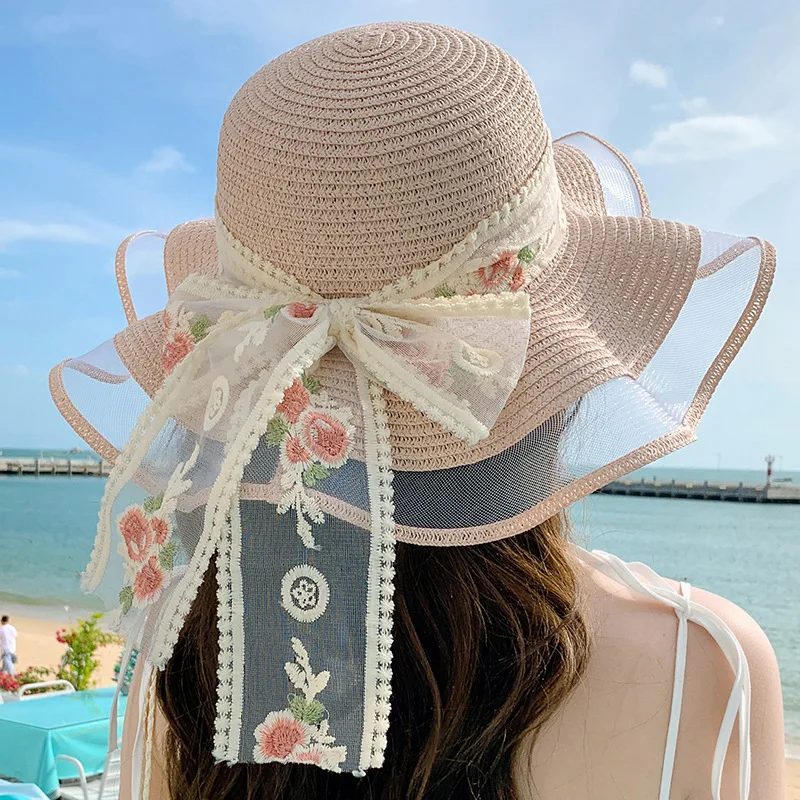 Foldable-Big-Brim-Floppy-Girls-Straw-Hat-Sun-Hat-with-Bow-Elegant ...