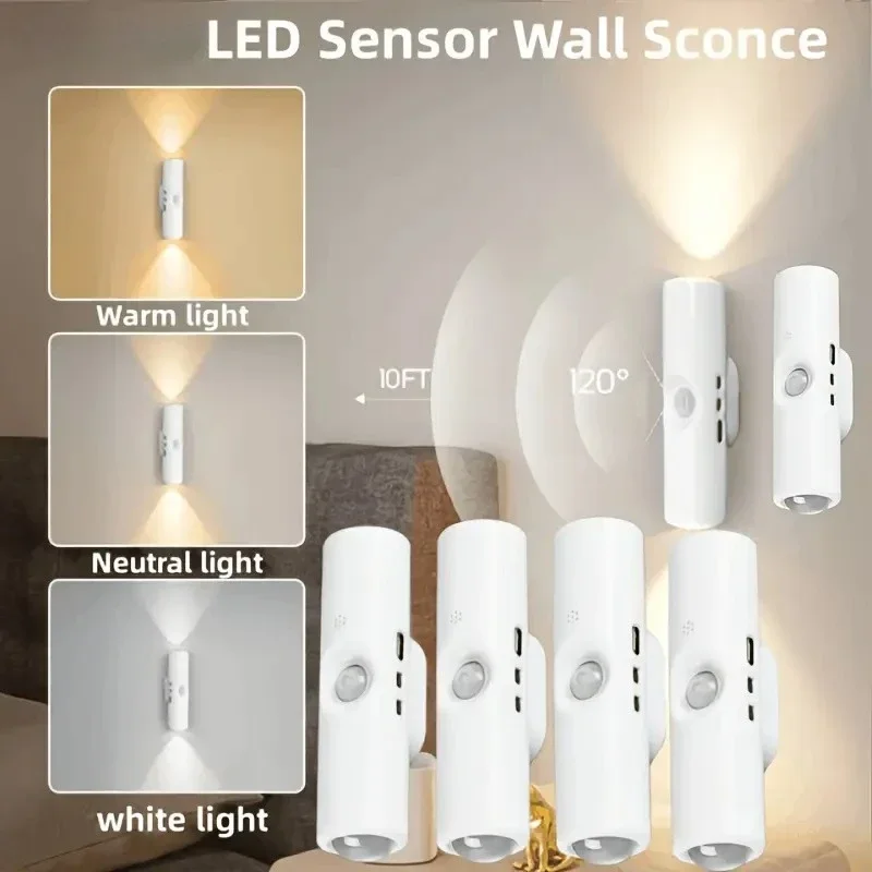 1/2/4Pcs LED Motion Sensor Wall Light USB Rechargeable Night Light ...