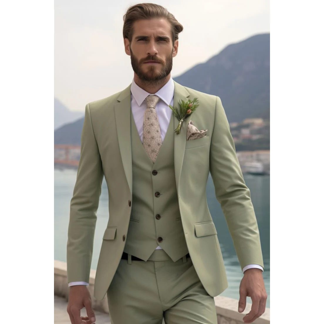 Ternos-de-casamento-verde-claros-masculinos-lapela-entalhada-single ...