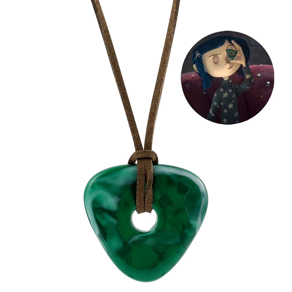 Movie-Coraline-Necklace-Green-Seeing-Stone-Pendant-Necklace-Rope-Chain ...