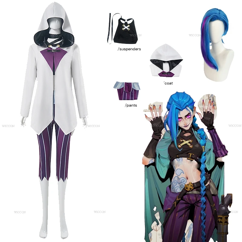 Arcane S2 Jinx Powpow Cosplay Outfit Costume Wig Powder Jinx Halloween ...