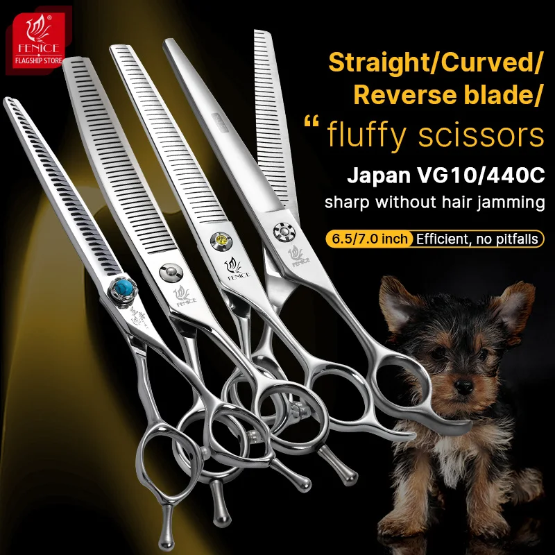 Fenice Dog Scissors Professional 6.5/7.5 inch Pet Fluffy Thinning ...