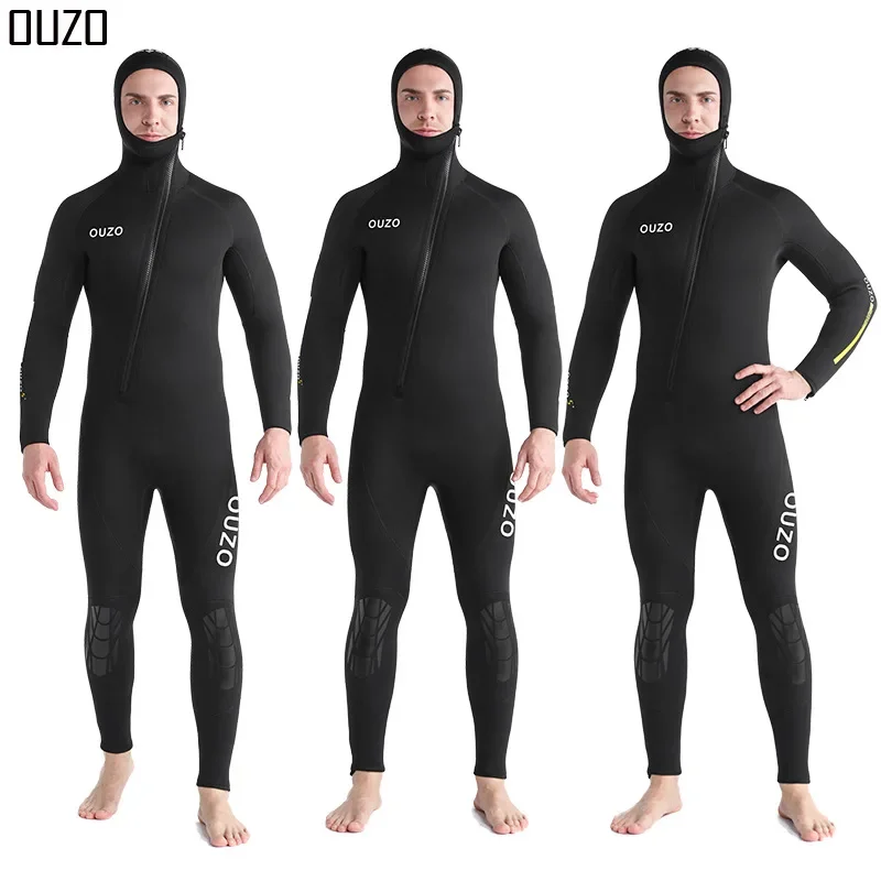 5MM-Hunting-Swim-WetSuit-Front-Zipper-Snorkeling-Spearfishing-Hooded ...