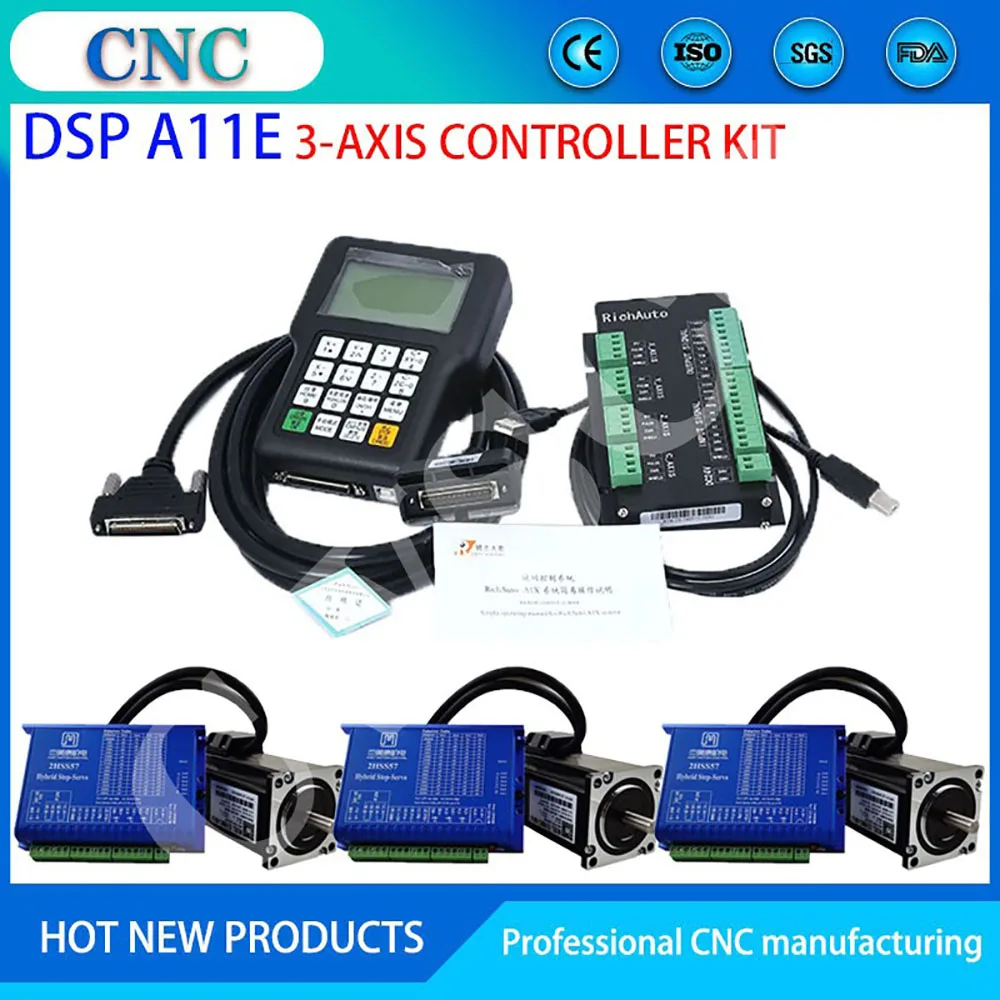 RichAuto DSP A11E CNC 컨트롤러 키트, 휴대용 3 축 모션 컨트롤러, 원격 조각 및 절단 NEMA23 하이브리드 ...