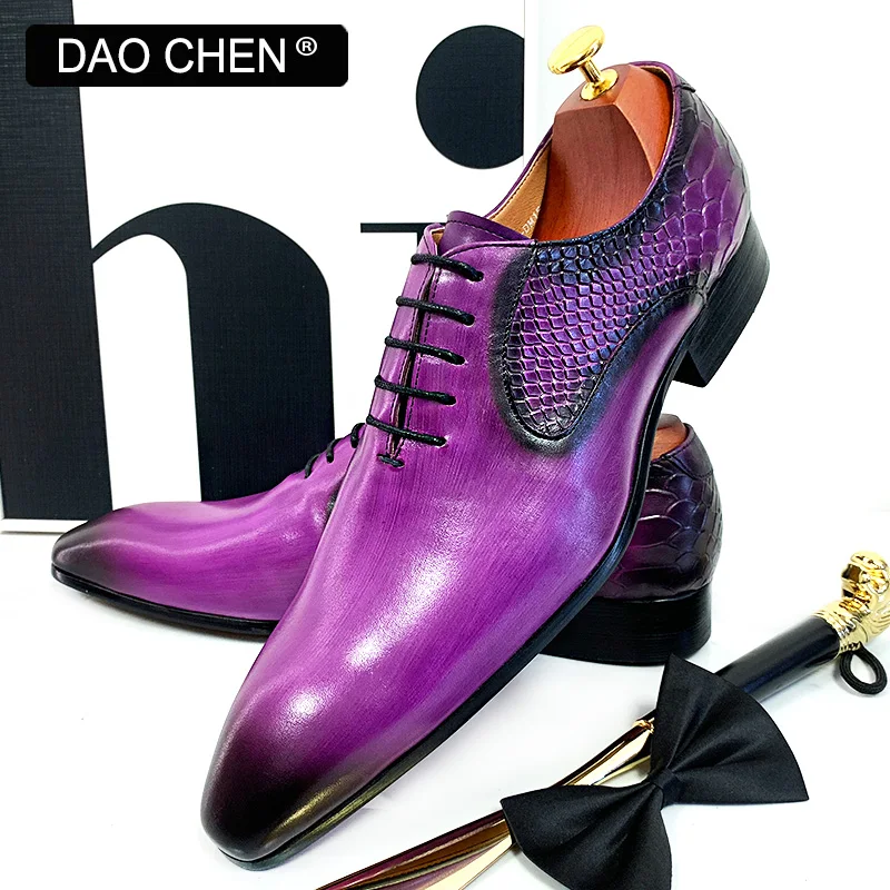 Luxury Design Men Oxford Shoes Purple Black Snake Skin Prints Mens ...