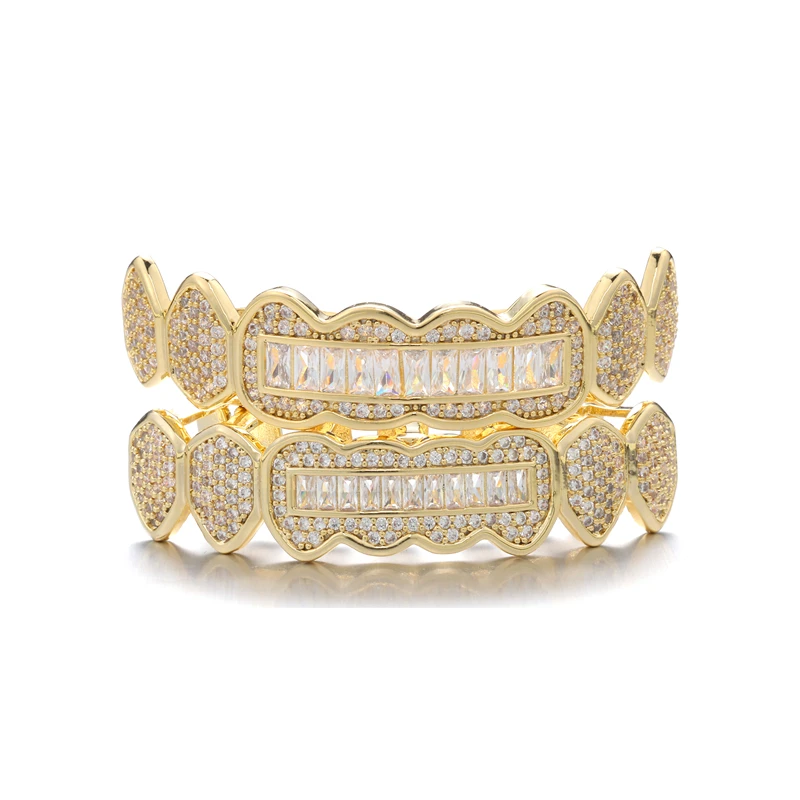 D-Z-CZ-Teeth-Grillz-Set-For-Unisex-Top-Bottom-Mouth-Gold-Silver-Color ...