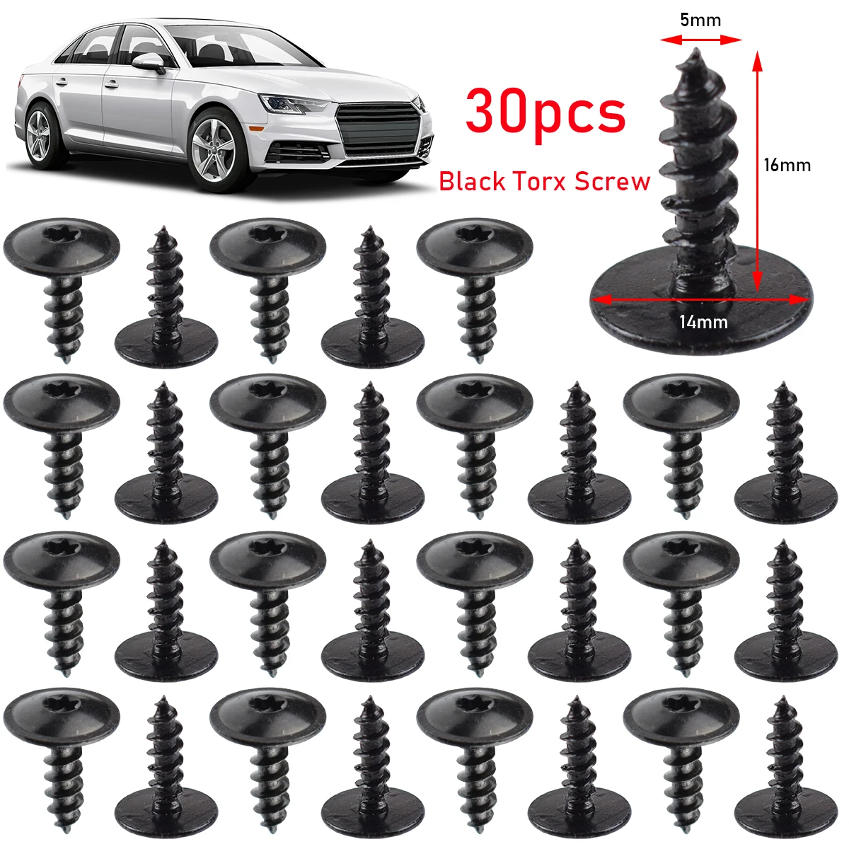 30 Pcs Black 5mm Torx Screw Car Engine Under Cover Splash Guard Self ...