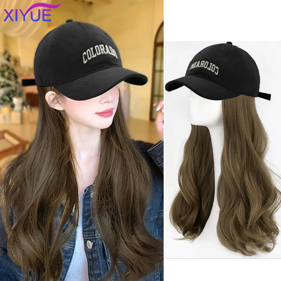 XIYUE-Wig-and-hat-integrated-female-fashion-Baseball-cap-long-curly ...