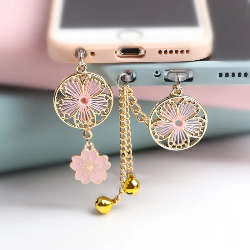 Pink Sakura Dust Plug Charm Kawai Cute Charge Port Plug For iPhone Anti ...