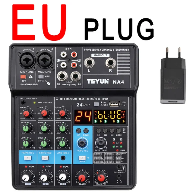 TEYUN 4 Channel Mixing Console Bluetooth USB PC Play Record Audio Dj ...
