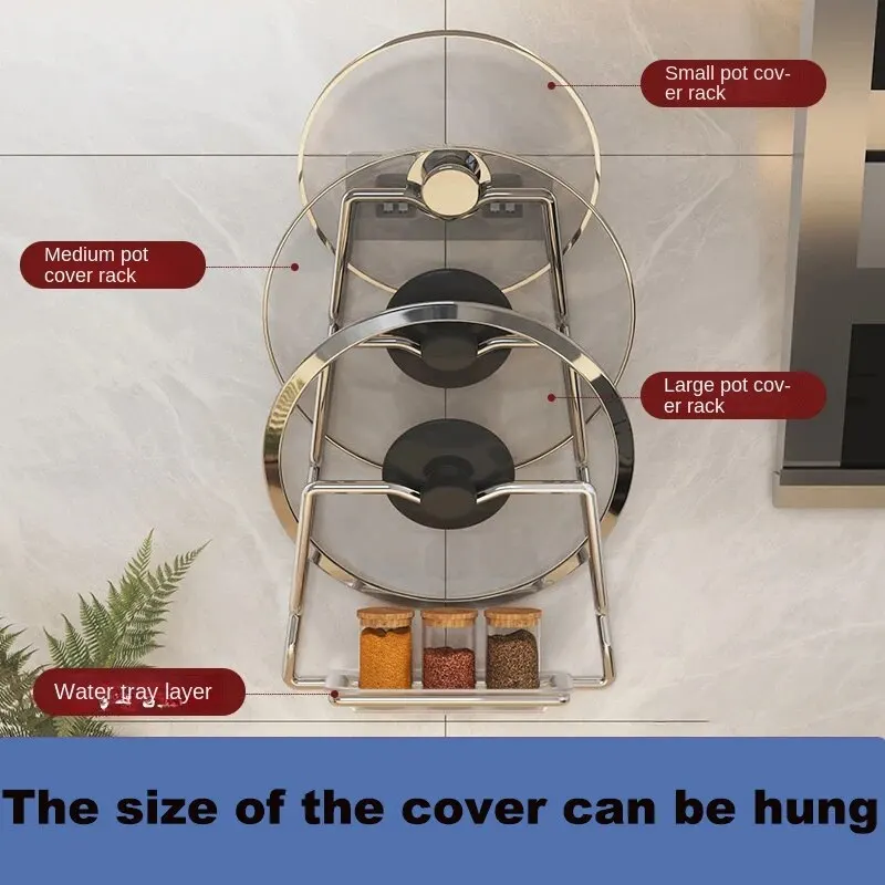 1-Net-Red-New-Home-Stainless-Steel-Kitchen-Pot-Cover-Rack-Free-Punch ...