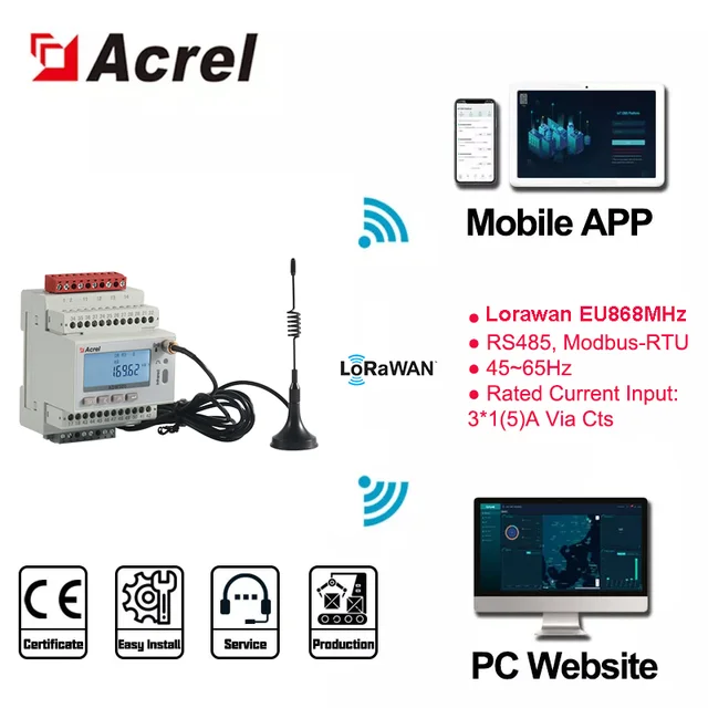 Acrel 4G Wifi Lorawan Iot Vezeték Nélküli Intelligens Háromfázisú Energiamérő Rs485 Modbus-Rtu ...