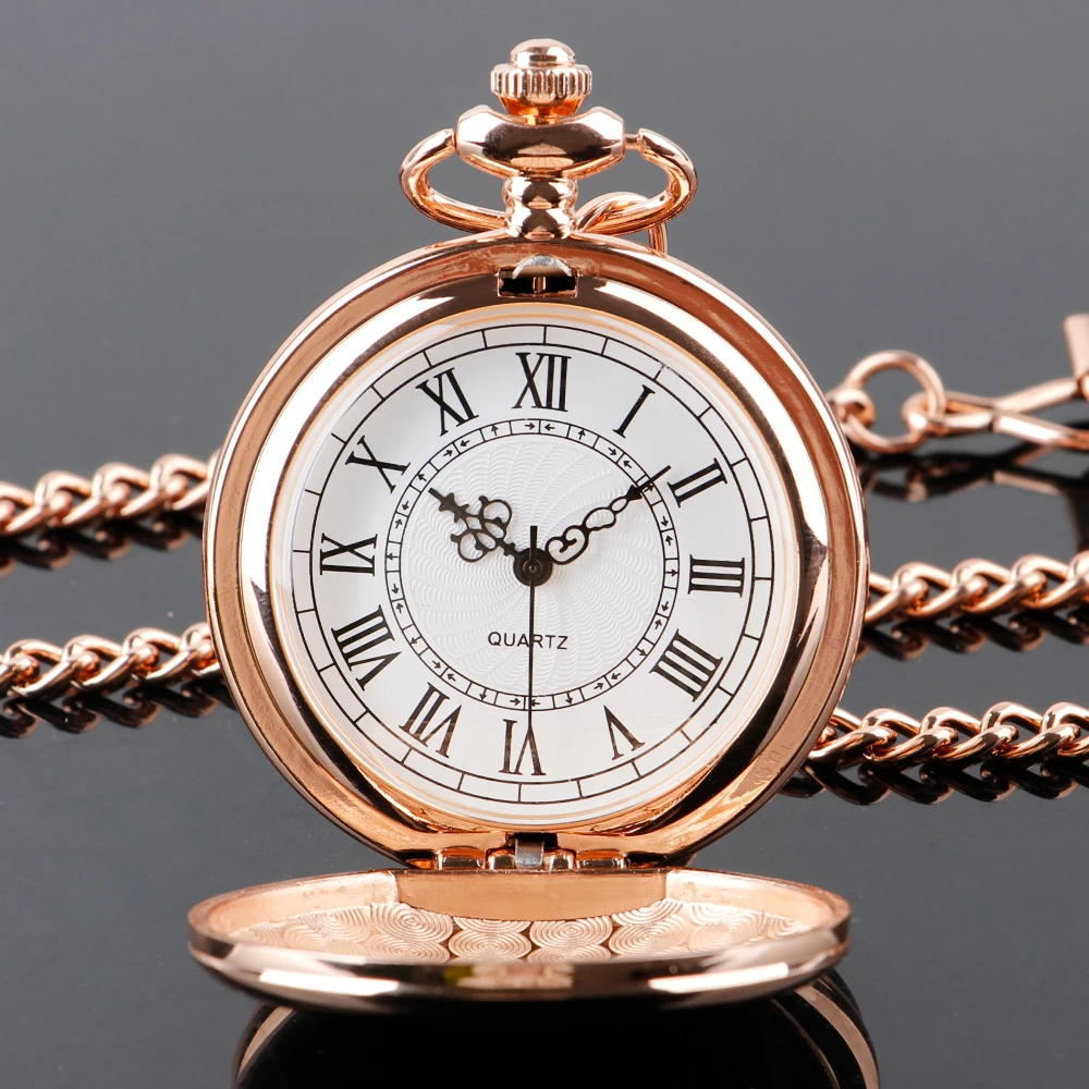 Luxury-Rose-Gold-Smooth-Quartz-Pocket-Watch-For-Women-Men-Vintage ...