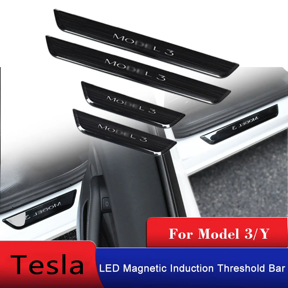 Barra-de-umbral-de-puerta-de-coche-para-Tesla-modelo-3-Y-luz-LED-piezas ...