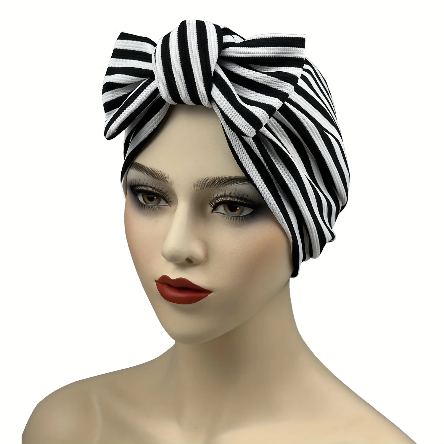 Women-Turban-Black-and-White-Stripes-Breathable-Bow-Turban-Hair-Cover ...