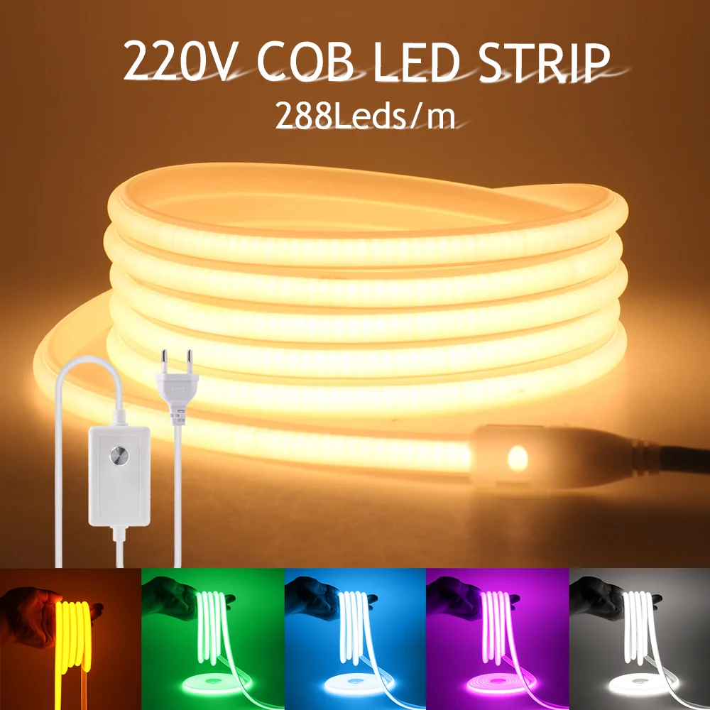 Dimmable-COB-LED-Strip-Light-EU-Plug-220V-288LEDs-m-RA90-imperme-vel-ao ...