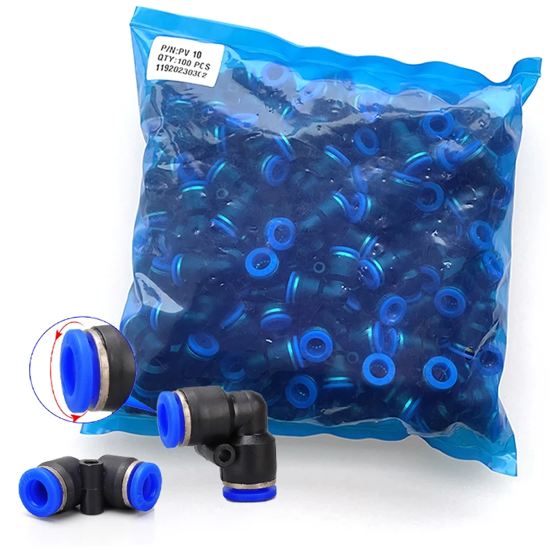 50PCS 100PCS PV4 PV6 PV8 PV12 PV14 PV16 2 Way Pipe Connector Pneumatic ...