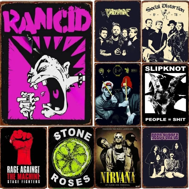 Muzikant-Band-Artwork-Rock-Band-Tin-Tekent-Vintage-Plaquette-Metalen ...