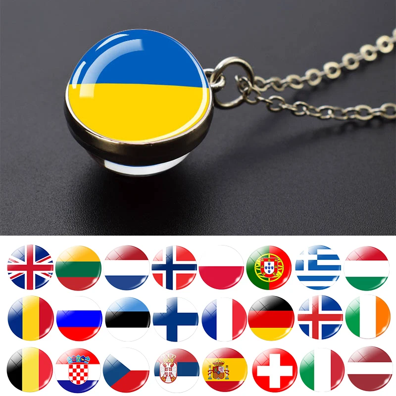 Europe Countries Flag Glass Ball Necklace Russia France Spain UK Italy ...