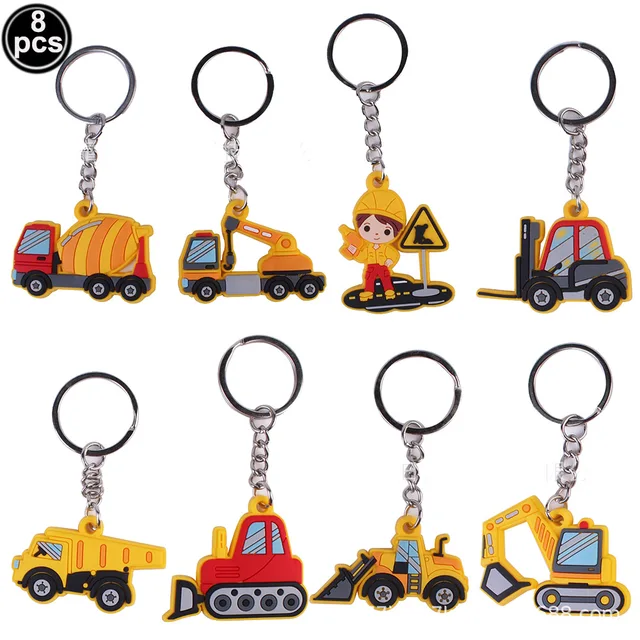 8pcs Construction Engineering Keychains Kids Party Favors Excavator ...
