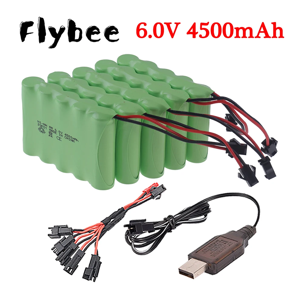 Ni-MH 6V 4500mah AA Battery + USB Charger For Rc toys Cars Tanks Trucks ...