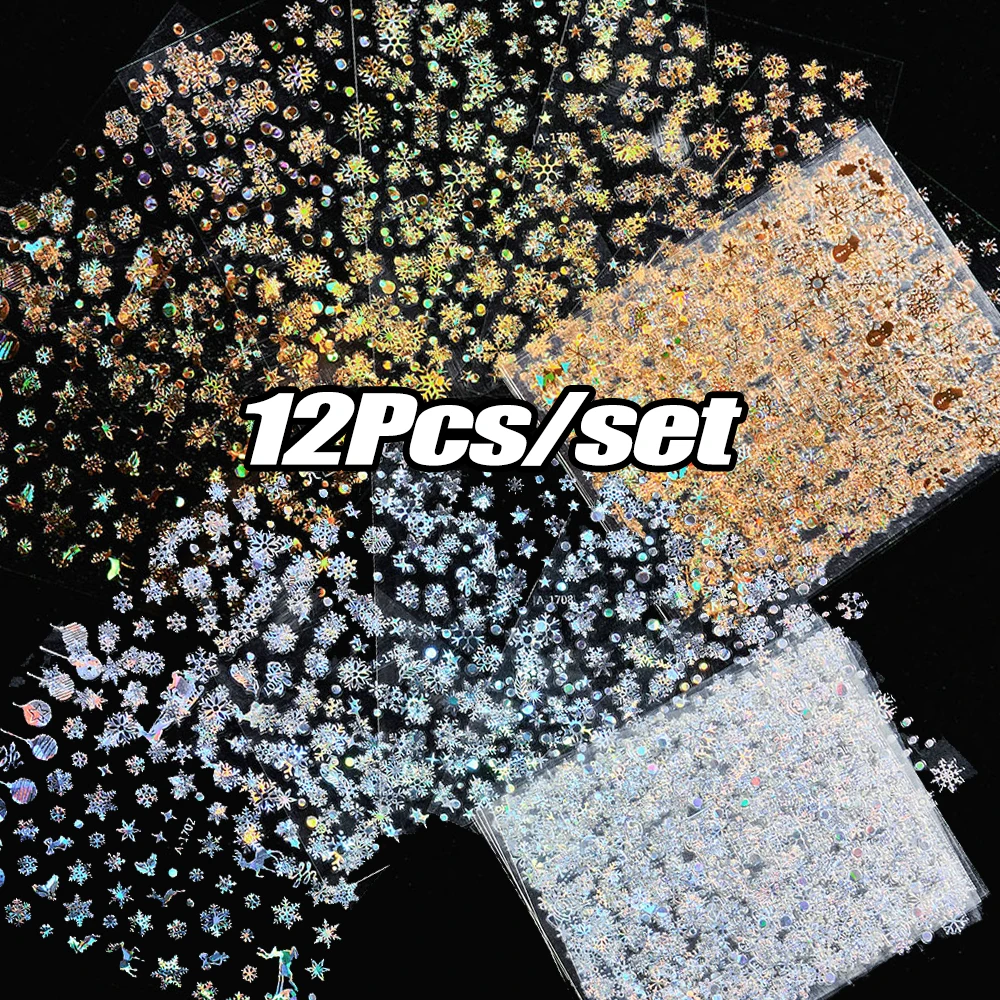 Pegatina-l-ser-de-copos-de-nieve-dorados-y-plateados-para-u-as-calcoman ...