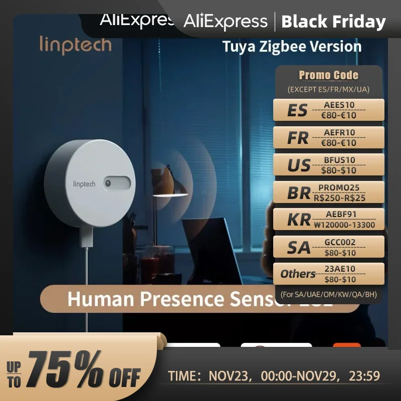 Linptech-Sensor-de-presencia-ES1-Sensor-de-movimiento-inteligente-con-Radar-MmWave-de-24G ...