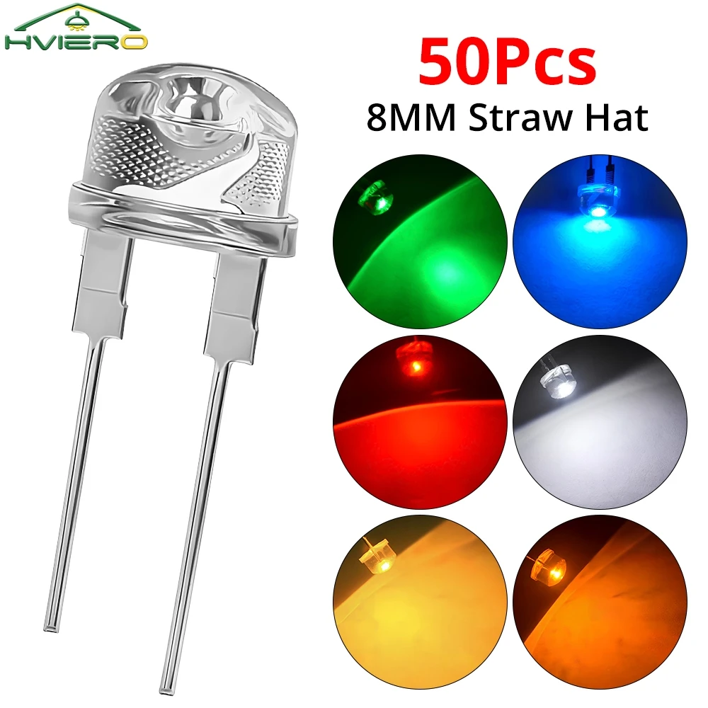 50Pcs 8mm Lamp Bead LED Super Bright Diode Led Power Bulb White Red ...