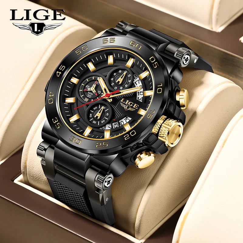 LIGE 2025 new mens watch luxury large dial chronograph date waterproof ...
