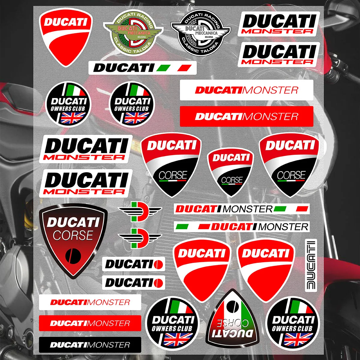 Moto-per-Ducati-Monster-Sticker-decalcomania-serbatoio-casco-Logo-695 ...
