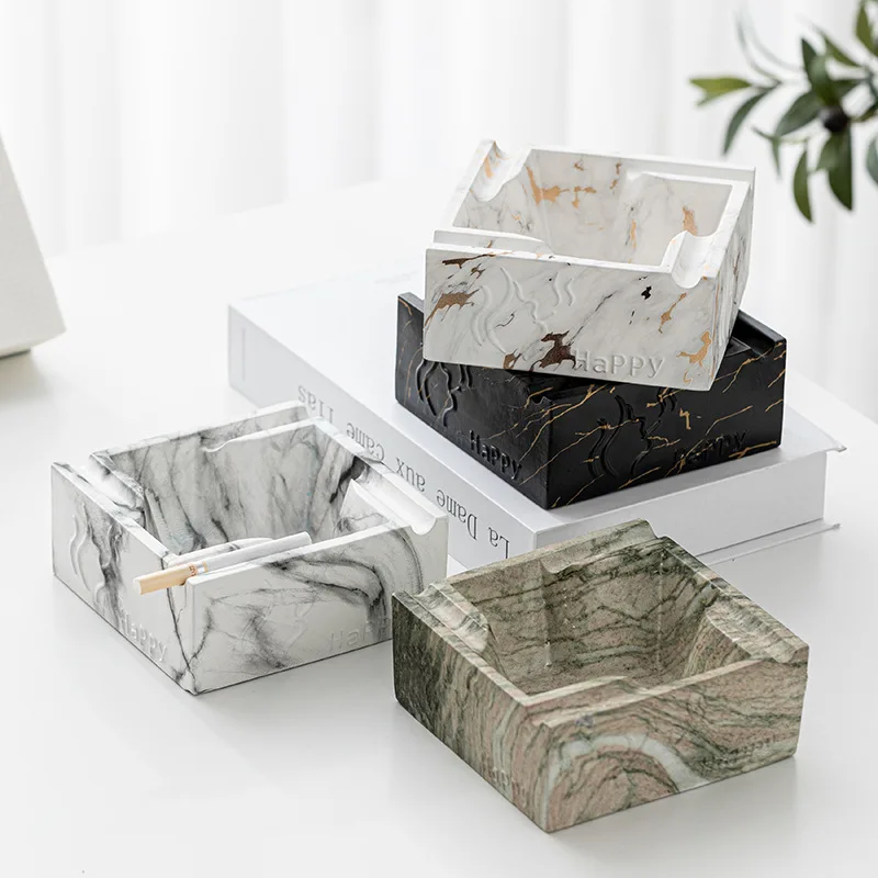 Creative-Square-Ashtray-Resin-Marble-Cigar-Thin-Smoke-Storage-Box-Anti ...