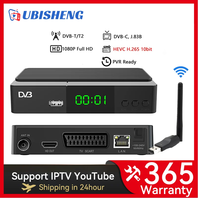 UBISHENG U6 DVB T2 C HD 디코더, HDMI SCART H265 HEVC 디지털 지상 TV 박스, USB 와이파이 랜 DVBT2/C 셋톱 박스 지원 ...