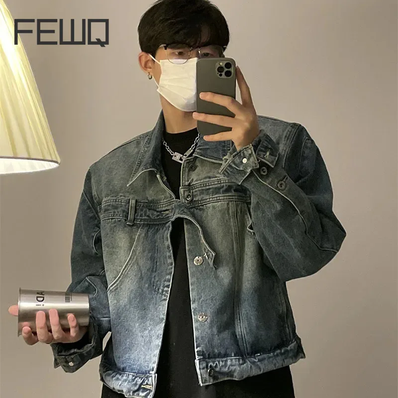 FEWQ-Men-s-Design-Denim-Jacket-American-2023-Vintage-Turn-down-Collar ...